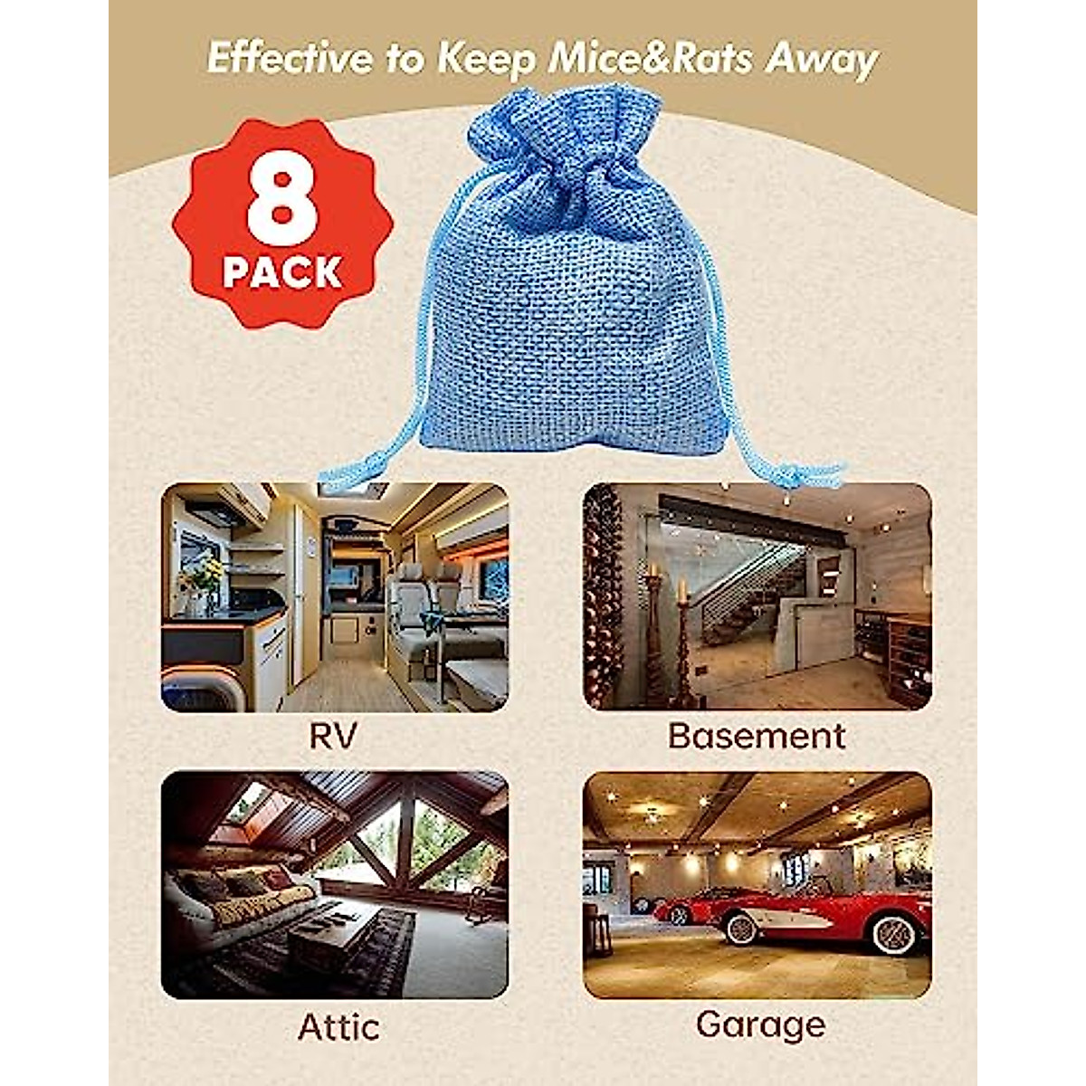 SEEKBIT Rodent Repellent Large, Cinnamon Peppermint Oil Repels Mice and Rats and Other Rodents, Mouse Repellent for Indoor Outdoor RV Closets Car Engines, House Pest Deterrent Keep Mice Out, 8 Pack