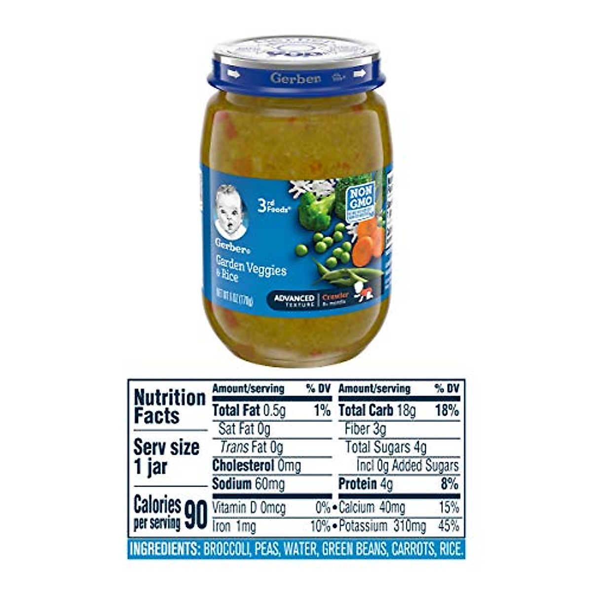 Gerber 3rd Foods Jar Variety Pack - 3 Jars of Banana Blueberry Rice Pudding, 3 Jars of Pasta Marinara, 3 Jars of Pasta Primavera, 3 Jars of Garden Veggies & Rice - 6 OZ Jars (12 CT)