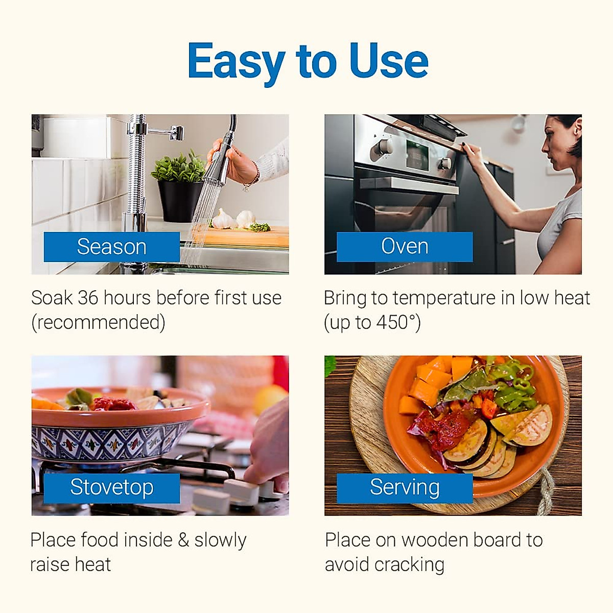 Kamsah Hand Made and Hand Painted Tagine Pot | Moroccan Ceramic Pots For Cooking and Stew Casserole Slow Cooker (Medium, Supreme Bohemian Blue)