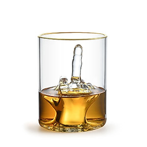 RUGLUSH Middle Finger Funny Whiskey Glass – Premium Up Yours Funny Glass for Whiskey, Liquor – Luxurious Gold Rim – Home Bar Accessories Ideal for Man Cave, Fun Gag Gift Patent-Pending
