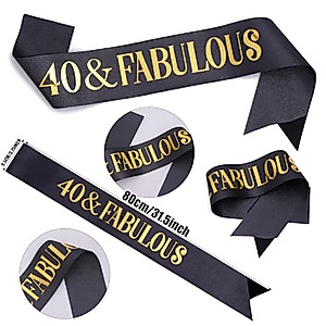 Black Gold 40 & Fabulous Sash & Rhinestone Tiara Set, 40th Birthday Gifts for Women, Birthday Sash/Tiara for Women's 40th Birthday Party Decoration (Black 40th)