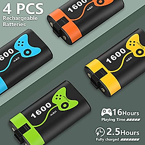 4 x 1600mAH Rechargeable Battery Packs for Xbox One Controller Xbox Series X|S Battery Packs with Charger Dock USB Charger Station for Xbox Series X|S, Xbox One S/One X/One Elite (Size 1)