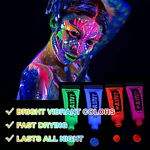 Fusang Glow in the Dark Face Body Paint,Washable Neon Face Body Paint,Black Light Face Makeup for Party Halloween Christmas Cosplay Masquerade Etc 0.48oz Set of 6 Tubes(6 colors)
