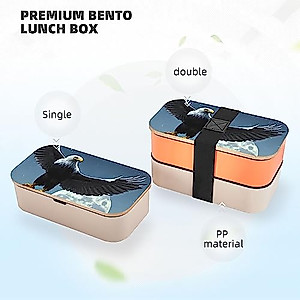 Eagle Under The Stars Adult Lunch Box, Bento Box, With Cutlery Set Of 3, 2 Compartments, Rectangular, Lunch Box For Adults