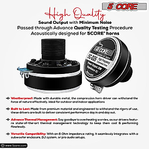 5 CORE Horn Speaker Tweeter Compression Driver Phenolic Diaphragm 1" Inch VC 8 Ohm 200W PMPO Screw On Throat Twist Tweeters High Frequency Car Pro Audio 5C-D26