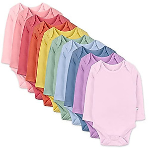HonestBaby 10-Pack Long Sleeve Bodysuits One-piece 100% Organic Cotton for Infant Baby Boys, Girls, Unisex , Rainbow Gems Pinks, 6-9 Months