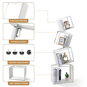 Weltallina Bookshelf, 4-Tier Bookcase White, White Bookshelf, 4 Tier Bookshelf, 49''Tall Industrial Bookshelf, Modern Book Storage, Storage Shelves for CDs/Books/Home Decor, Display Shelf
