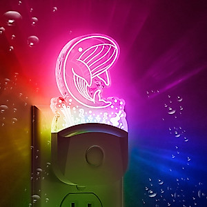 LOHAS Whale Night Light Plug in, Cute Night Light for Kids, Dusk to Dawn Light Sensor, Color Changing Night Lamp, 8 Color RGB Light, Baby Night Light, Gift for Children Nursery, Bedroom Décor, 1 Pack