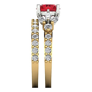 Clara Pucci 2.72ct Round cut 3 stone Genuine Simulated Ruby Engagement Promise Anniversary Bridal Ring Band set 18K 2 tone Gold 3.5