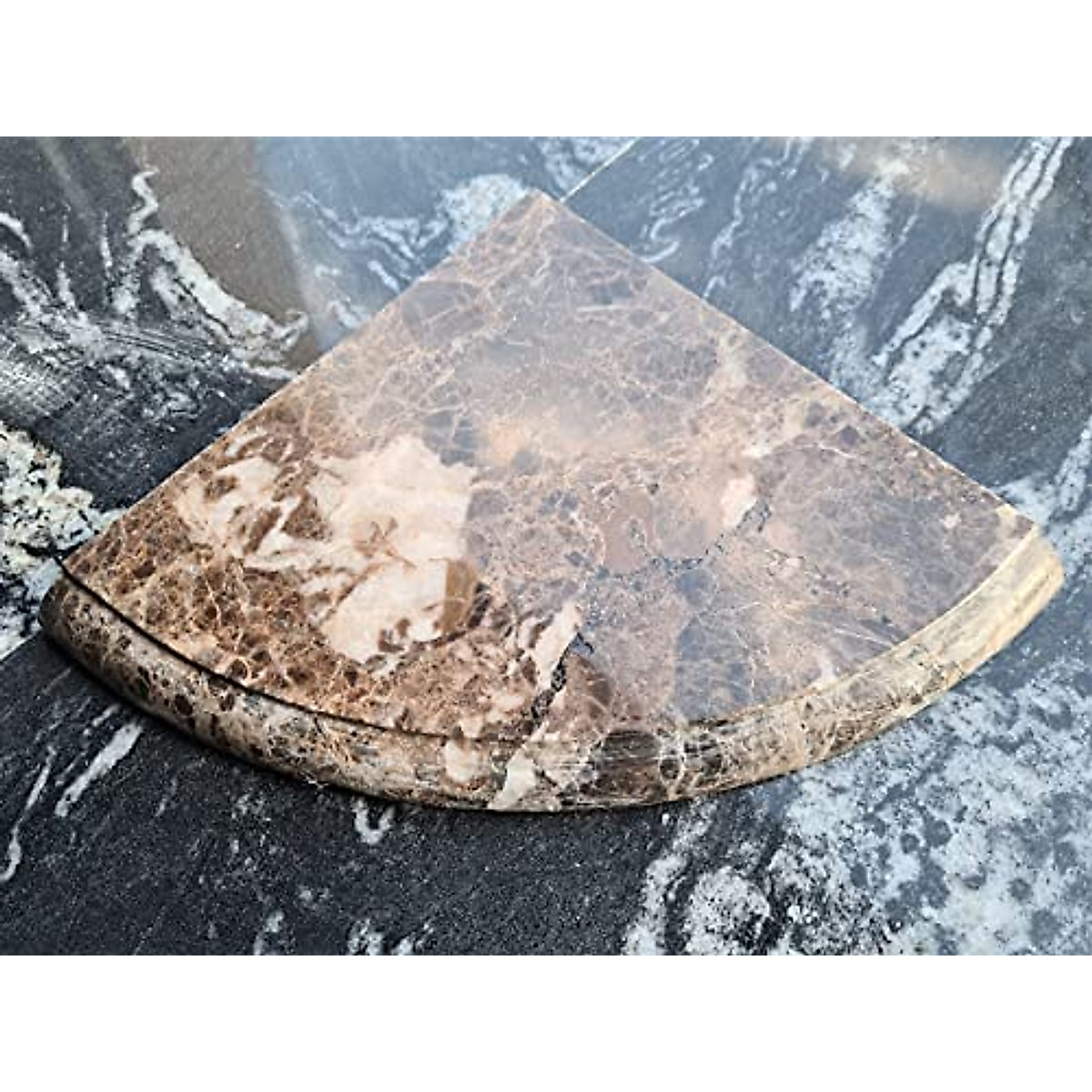 Premium Marble Corner Shelf - 8" Shower Soap Dish - Natural Stone Bathroom Caddy - Bath Wall Shampoo Holder (Emperador Dark OG)