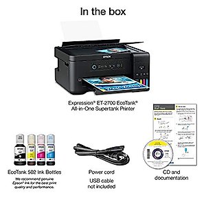 Epson Expression ET-2700 EcoTank Wireless Color All-in-One Supertank Printer with Scanner and Copier, Large