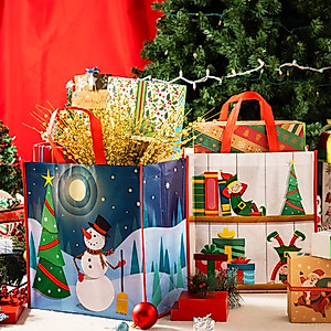 JOYIN 12 PCS 13.75" x 14" Christmas Large Tote Bags Holiday Reusable Grocery Bags for Classroom Party Favor Supplies