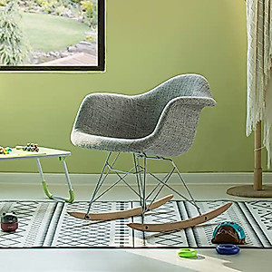 Mid-Century Modern Style Fabric Rocking Chair RAR Shell Dining Arm Chair, Light Gray