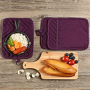 VEIKERY Cotton Pocket Pot Holders Machine Washable Heat Resistant Hot Pads for Kitchen and Baking Square Purple Oven Mitts 7"x9" Set of 5