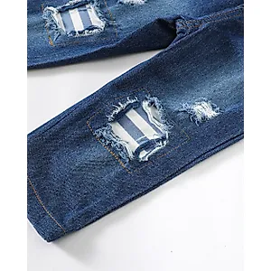 SODLON Baby Girl Clothes 12 18 Months Infant Winter Clothing 18 Months Girl Clothes Fall Toddler 12 Month Girls Clothes Ruffle Striped Top Ripped Denim Pants Jeans Outfits Sets for Girls Blue