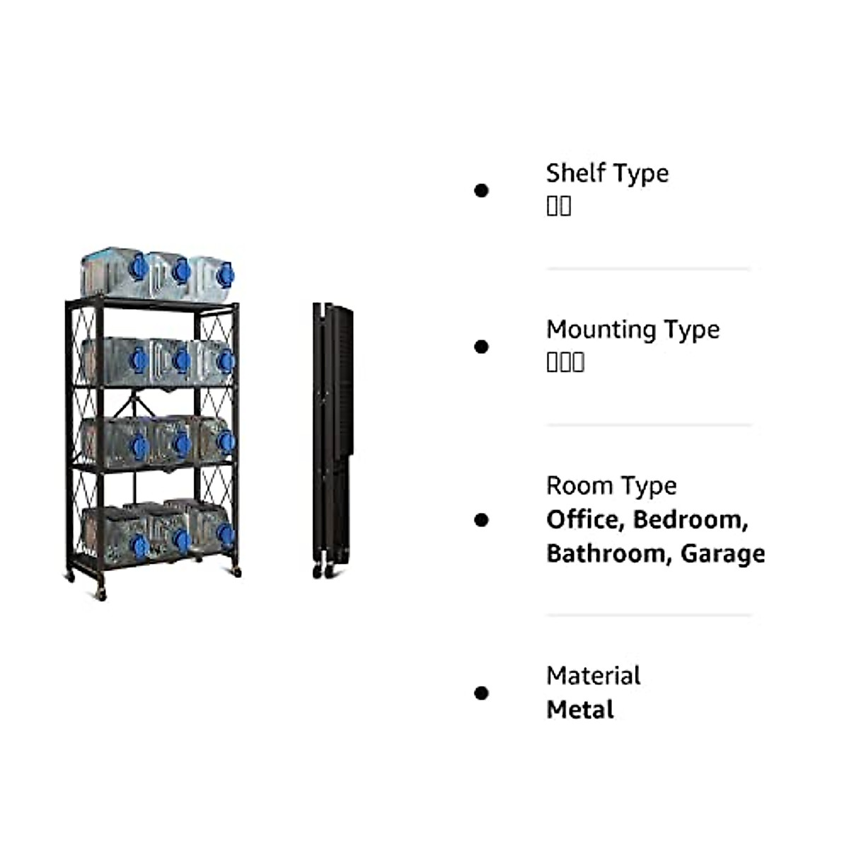 Storage Shelves, Closet Organizers and Storage 4-Shelf Foldable Metal Shelving Units 28" W x 14" D x 50" H for Garage Kitchen Bakers, Collapsible Organizer Rack, Heavy Duty on Wheels (4 -Shelf)