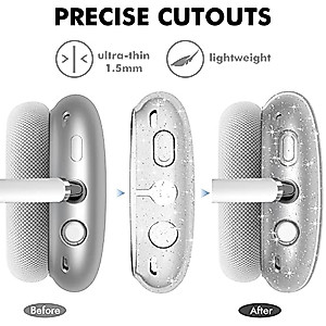 NIUTRENDZ Clear Case for AirPods Max Case Cover Soft TPU Protective Ear Cups Covers Accessories【Anti-Fingerprint, Anti-Scratch & Anti-Dust】 (Glitter)