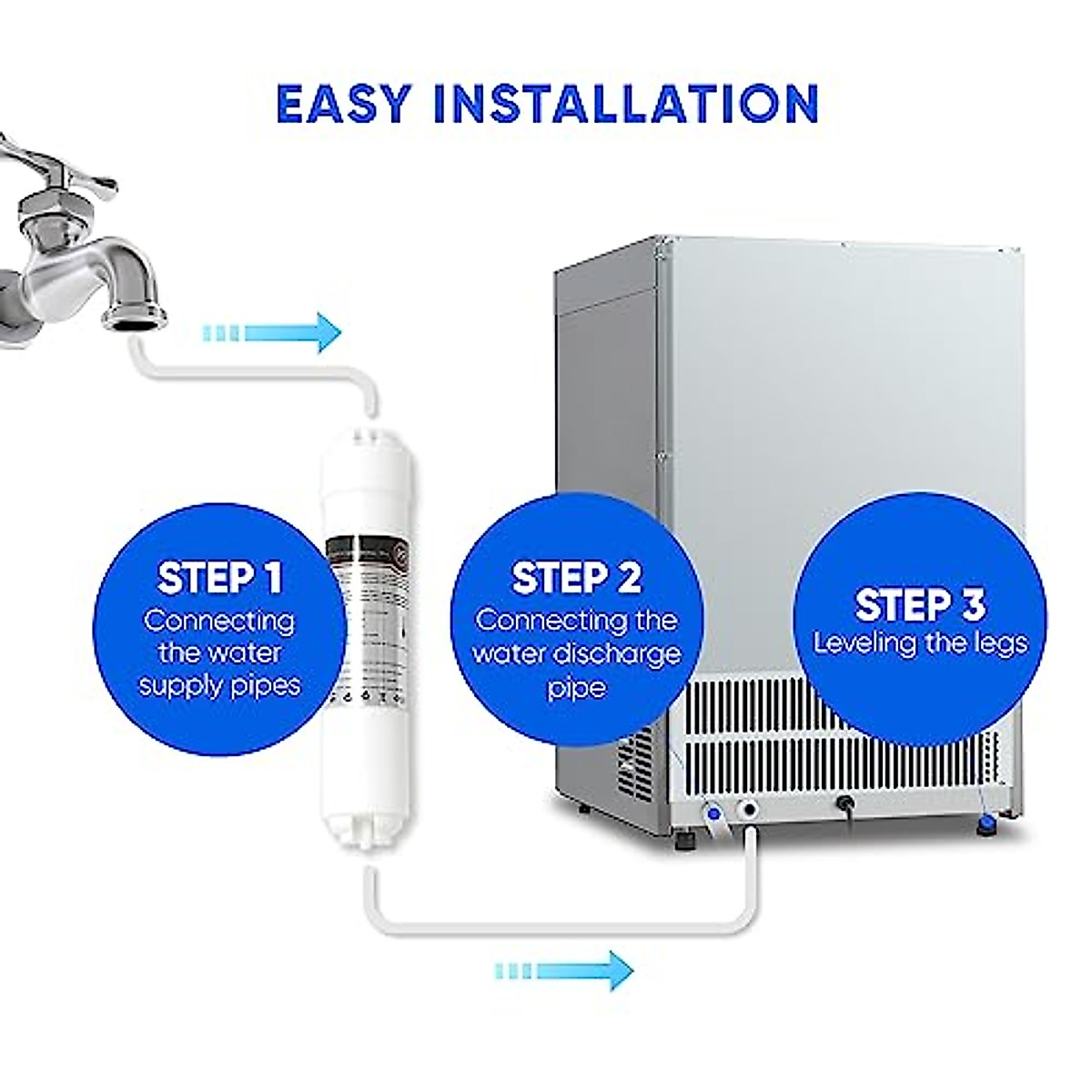 ICEJUNGLE Commercial Ice Maker, 88lbs/24H Ice Machine Self Clean, Stainless Steel Freestanding Ice Machine for Restaurant/Bars/Home/Offices Includes Scoop