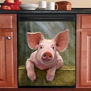 Oil Painting of Animal Cute Pig Dishwasher Door Cover Removable Vinyl Panel Decal Magnetic Refrigerator Stickers 23" W x 26" H