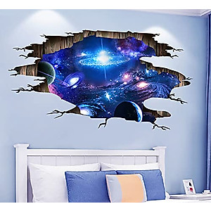 Blue Purple Galaxy Wall Decals, Removable Sticker,The Art Magic 3D Milky Way Dreamscape Home Decor (4 Sheets)