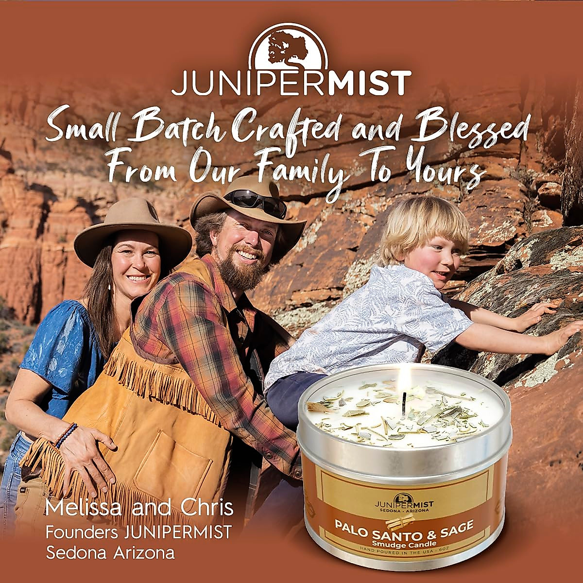 JUNIPERMIST Palo Santo & White Sage Smudge Candle - Pure Soy Candle for Cleansing House Negative Energy, Sedona Based Spiritual Aromatherapy