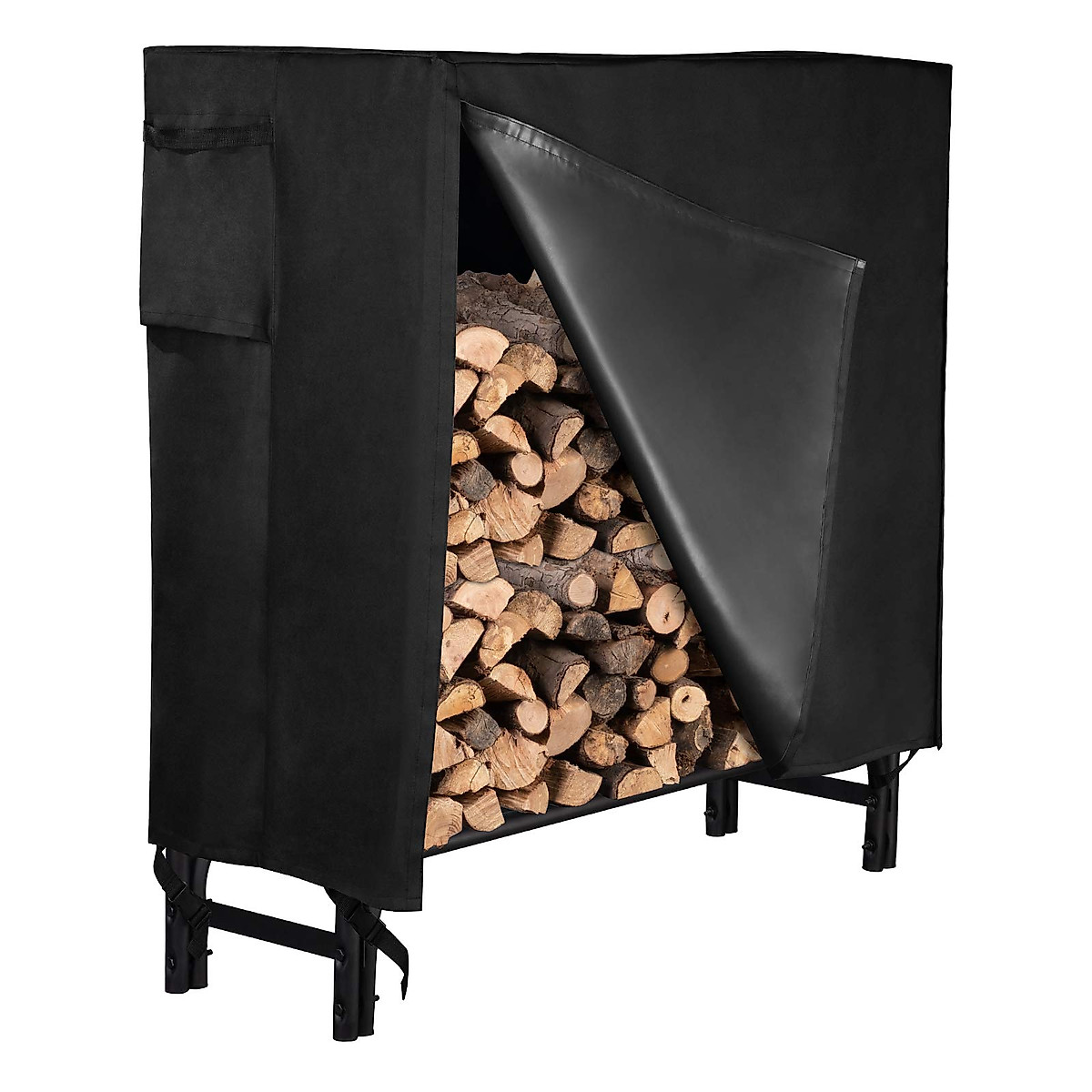 GASPRO Firewood Rack Indoor and 4FT Firewood Rack Outdoor with Cover, 5 Pcs Wrought Iron Fireplace Tools and Log Holder for Fireplace, Wood Stove, Hearth, Fire Pit, Sturdy and Easy to Assemble