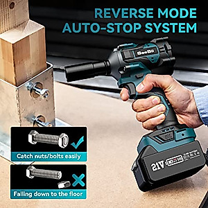 Seesii 3/8" Cordless Impact Wrench, Power Impact Gun w/Max Torque 330Ft-lbs(450N.m), 4.0Ah Rechargable Battery & 4 Sockets, Compact Power Impact Wrench for Lightduty Work Car Home,WH450