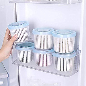 ZJGY 4 Pcs Stackable Double Layer Vegetables Sealed Keeper, Vegetable Storage Box with Filter,Drain Fresh Box,refrigerator Food Fresh Box with Drain Basket