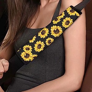 Bulopur Car Seat Straps Shoulder Pads,Yellow Sunflowers Printed Car Seat Strap Covers, Soft Seat Belt Covers for All Car Seats, Pushchair, 2 Piece