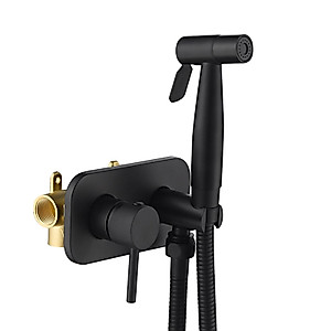 Brass Handheld Bidet Toilet Sprayer, Wall Mount Baby Cloth Diaper Sprayer, Concealed Bidet Sprayer Hot and Cold Water, Handheld Bidet Sprayer for Toilet Cleaning and Personal Hygiene (Black)