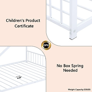 Metal Montessori Floor Bed, Full Size House Bed Frame with Headband and Slats, Full Floor Bed/Cute Montessori Bed for Kids, Girls, Boys(Full White)