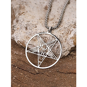 HAQUIL Satanic Necklace, Stainless Steel Hollow Sigil of Baphomet Pendant, Box Chain, Satanic Jewelry