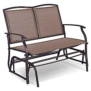 Wenst'sKufAN Patio Glider Chair, Outdoor Textilene Swing Glider Bench with Stable Steel Frame, Patio Swing Glider Bench for 2 Persons Rocking Chair, Idea for Outdoor Backyard,Beside Pool and Lawn