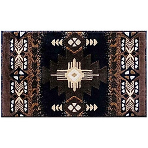 South West Native American Door Mat Area Rug Design C318 Black (24 Inch X 40 Inch)