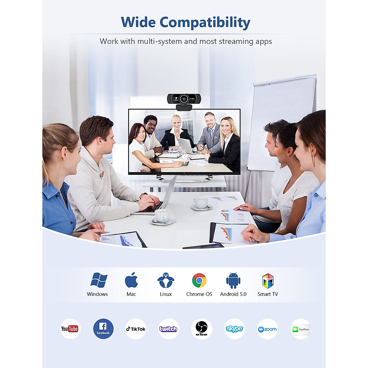 TECURS 1080P 60FPS Web Camera, HD Webcam with Microphone, Streaming Webcam with Tripod and Privacy Cover, Computer Camera for Calls/Conference, Zoom/Skype/YouTube, Laptop