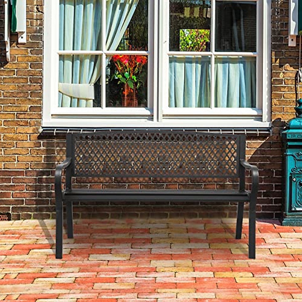 Outogether Steel Bench Sturdy Frame for Outdoor Patio Park Yard Porch Work Entryway Garden (Grey)