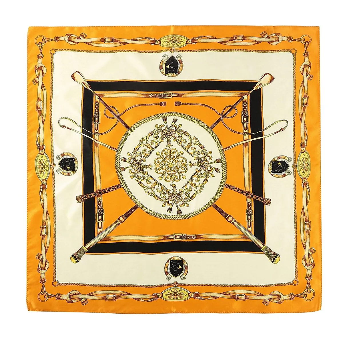 ANDANTINO 100% Real Mulberry Silk Scarf -21'' x 21''- Lightweight Neckerchief –Women Men Small Square Digital Printed Scarves (Orange)