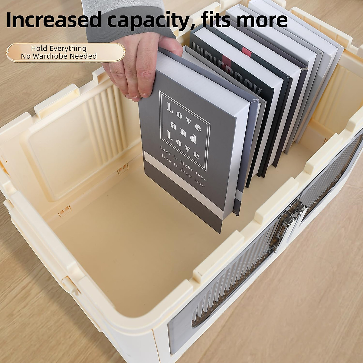 Todetana Multiple Tier Stackable Storage Bins with Lids and Wheels, Stackable Collapsible Dorm Room Organizer Storage Boxes (Milky White, 30Qt 3-Tier)