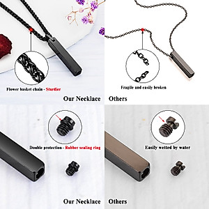 Dletay Urn Necklace for Ashes Stainless Steel Cremation Jewelry for Ashes Memorial Ash Necklace for Men Women Ash Holder Black