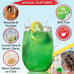 Barware 4 PCs Stemless Plastic Wine Glasses - Reusable Dishwasher Safe BPA-Free - 16oz Outdoor Clear Tritan Shatterproof Drinking Glasses for Cocktails, Whiskey - Travel Cups For Halloween party