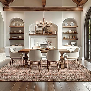 BESBLEE 5X7 Area Rugs Machine Washable Runner Rugs for Living Room Bedroom Hallway, Non Slip Indoor Soft Accent Distressed Boho Vintage Print Lightweight Thin Low Pile Carpet, Brick