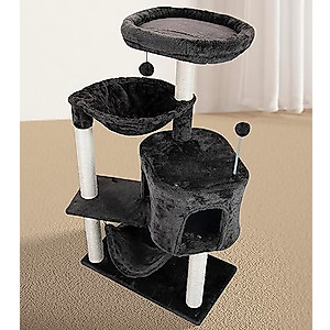 YUNIQUE Newest Cat Tree with Cat Condo and Big Hammock，Darkgrey