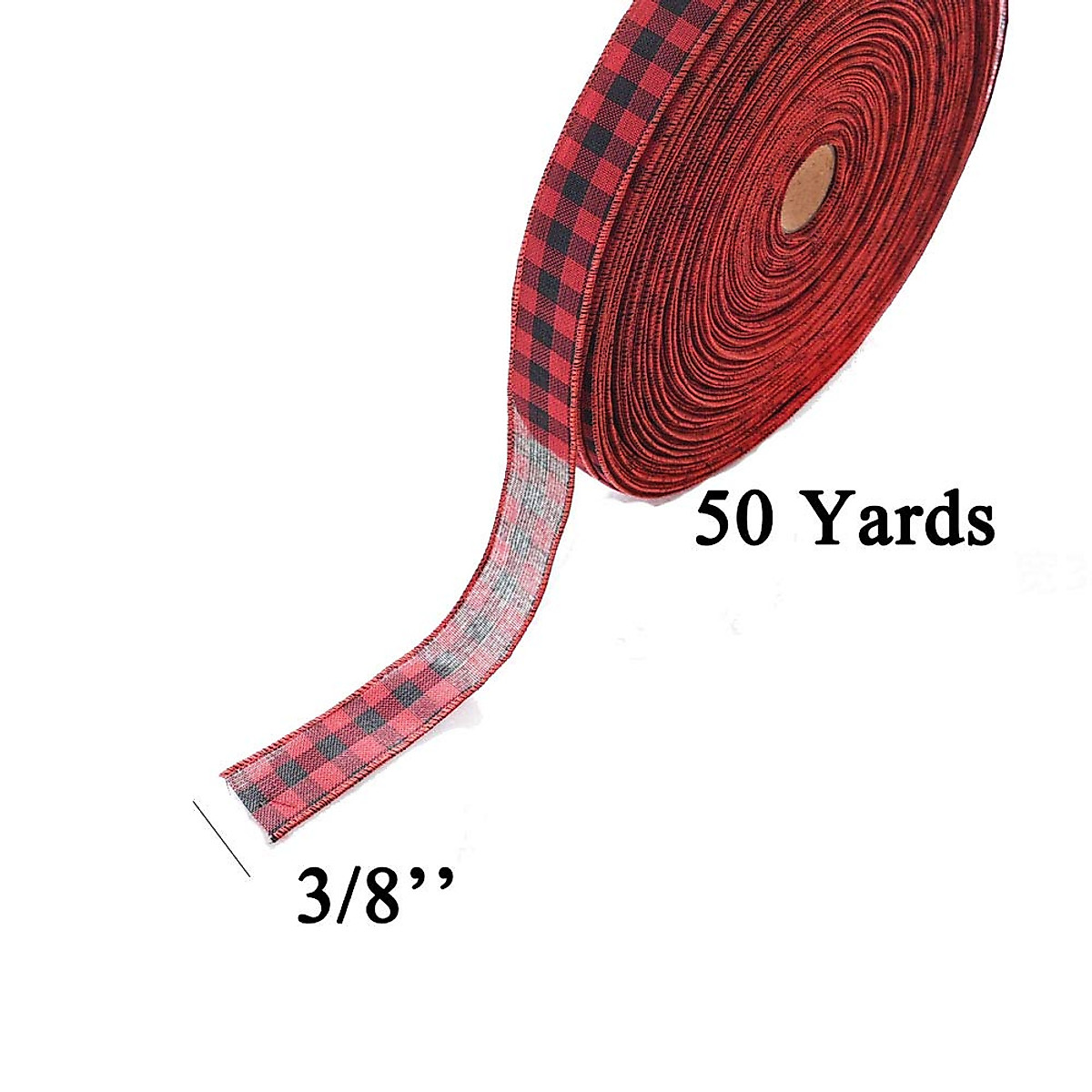 50 Yards Black and Red Buffalo Check Plaid Wired Ribbon Gingham Ribbon 3/8" Wide for Christmas Tree Wreath Bows Festive Farmhouse Decoration Gift Wrapping Crafts Floral Arrangement