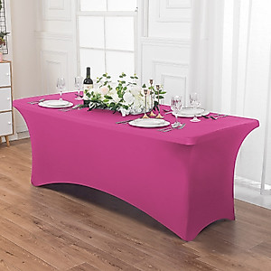 Indoor-Beauty Spandex Tablecloth 6FT Stretch Table Cover Fitted Rectangular Tables, Universal Stretch Patio Table Cloth for Wedding, Banquet, Party and Event（Fuchsia, 6FT