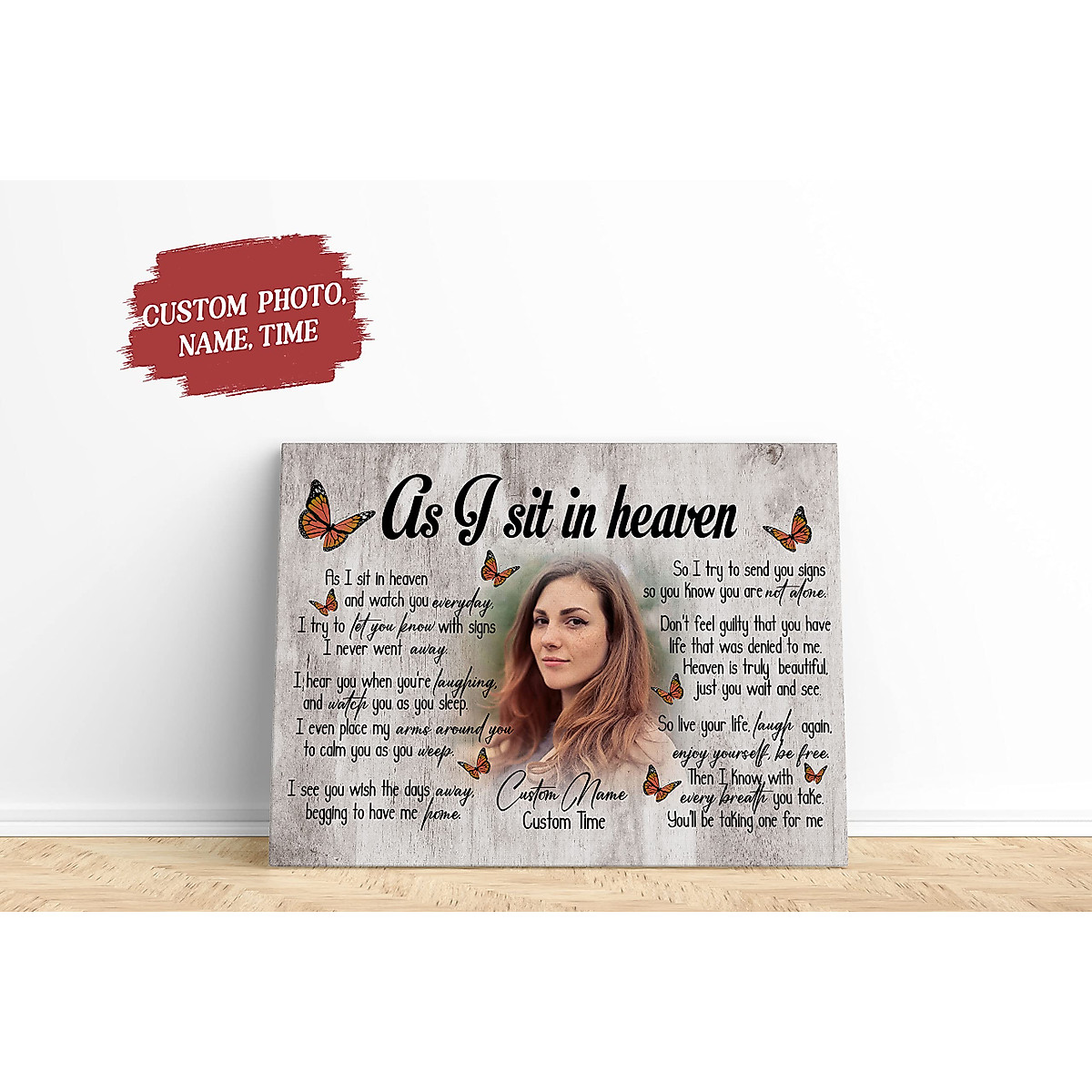 Memorial Gifts for Loss of Loved one, Sympathy Gift for Loss of Sister Daughter Mom Dad - As I Sit In Heaven Canvas - VTQ131 (16x12 inch)