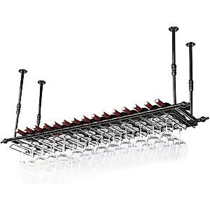 Metal Ceiling Wine Holder Black, Adjustable Hanging Wine Bottle Holder, Stemware Racks, Goblet Rack, Kitchens Bar Counter Wine Storage Display Shelf (Size : 100×35cm(39×14inch))