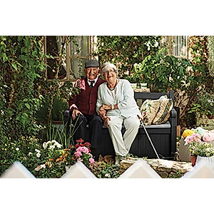 Keter Solana 70 Gallon Storage Bench Deck Box for Patio Furniture, Front Porch Decor and Outdoor Seating – Perfect to Store Garden Tools and Pool Toys, Grey