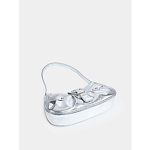 Verdusa Women's Pleated Hobo Shoulder Bag Metallic PU Leather Clutch Handbag Silver one-size