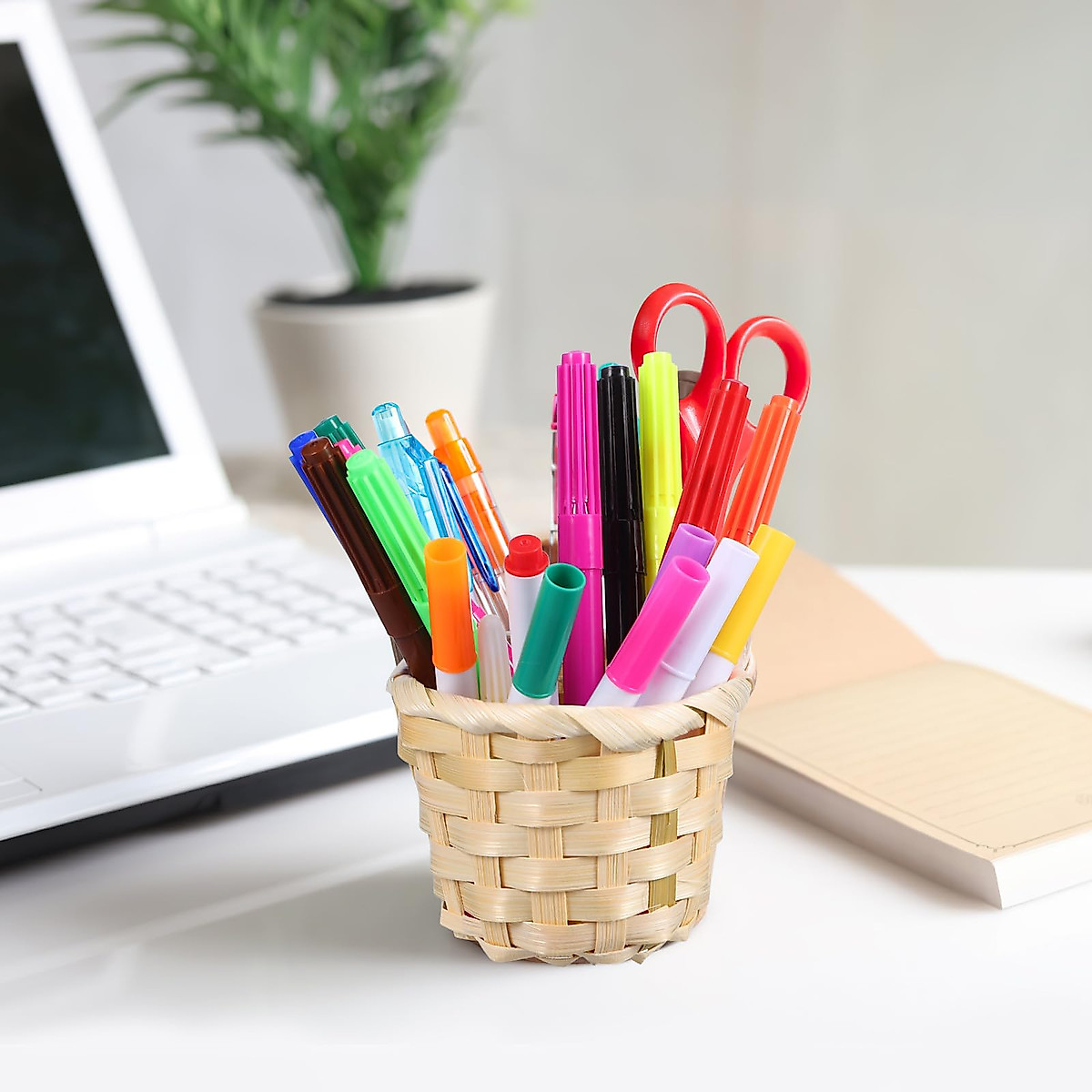 Amosfun 6pcs Mini Handwoven Bamboo Baskets Table Centerpieces Pen Pencil Cups Makeup Brush Storage 3 x 3 x 2.4 Inch