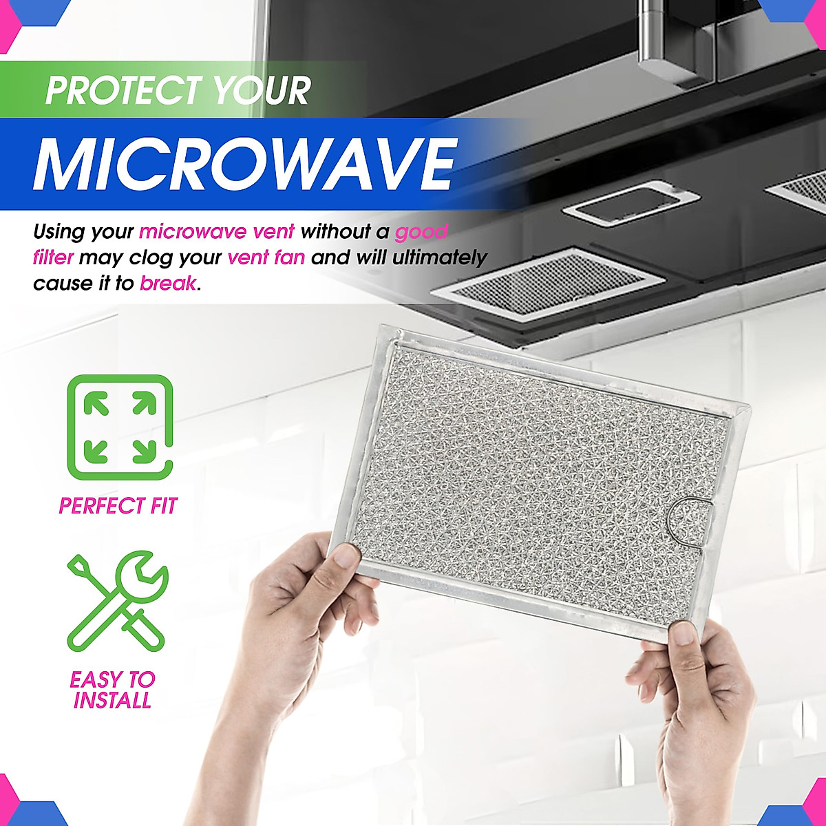 Microwave Filter Replacement for GE WB06X10359 Microwave Grease Filter Fit's LG / Kenmore Vent Filter 7-5/8" x 5-1/8" (2-Pack)